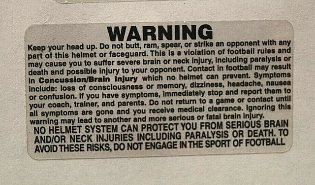 Football Helmet Warning Sticker/Decal - BLACK LETTERS ON CLEAR ...