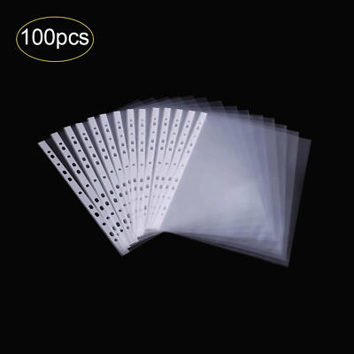 100PCS Clear Plastic Sheet Page Protectors Sleeves Office Document Ring ...
