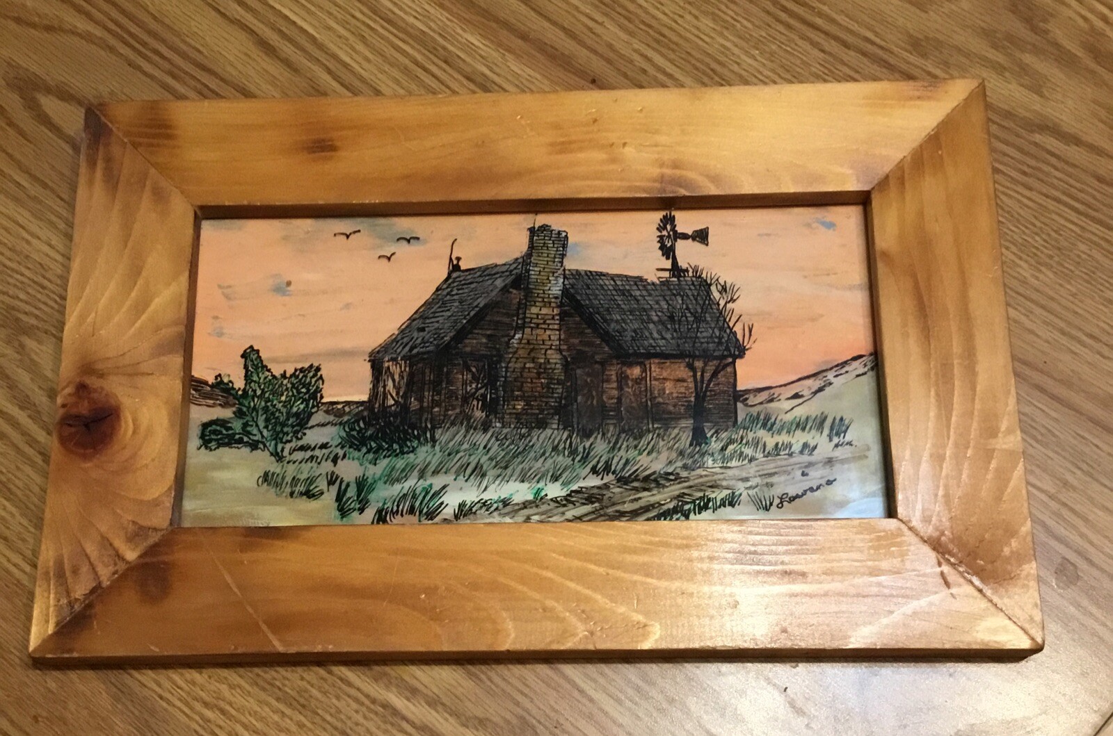 Homestead Sunset Painting On Glass Framed 15.5” X 9.5” | eBay