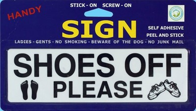 `SHOES OFF PLEASE` Sign with Picture Self Adhesive or Screw On Plastic ...