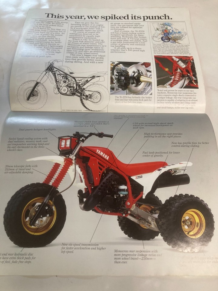 (2) 1986, YAMAHA TRI-Z 250, sales literature/sales brochure, (NOS-not a ...