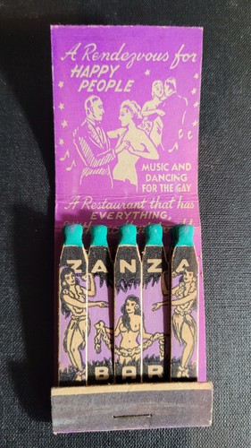1930's The Zanza Bar Aurora, Col Lion Feature Matchbook Match Cover | eBay