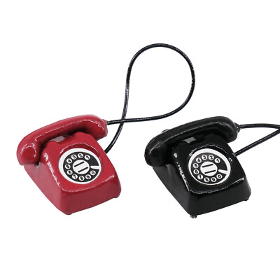 2PC Dollhouse Miniature 1:12 Scale Vintage Metal Phone Desktop Decor ...