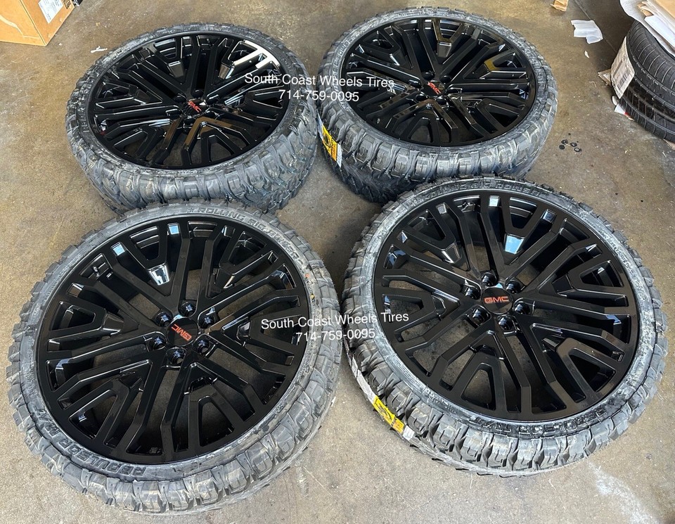 26” NEW SIERRA YUKON BLACK MESH WHEELS TAHOE SILVERADO RAM 6Lug 35” MT ...