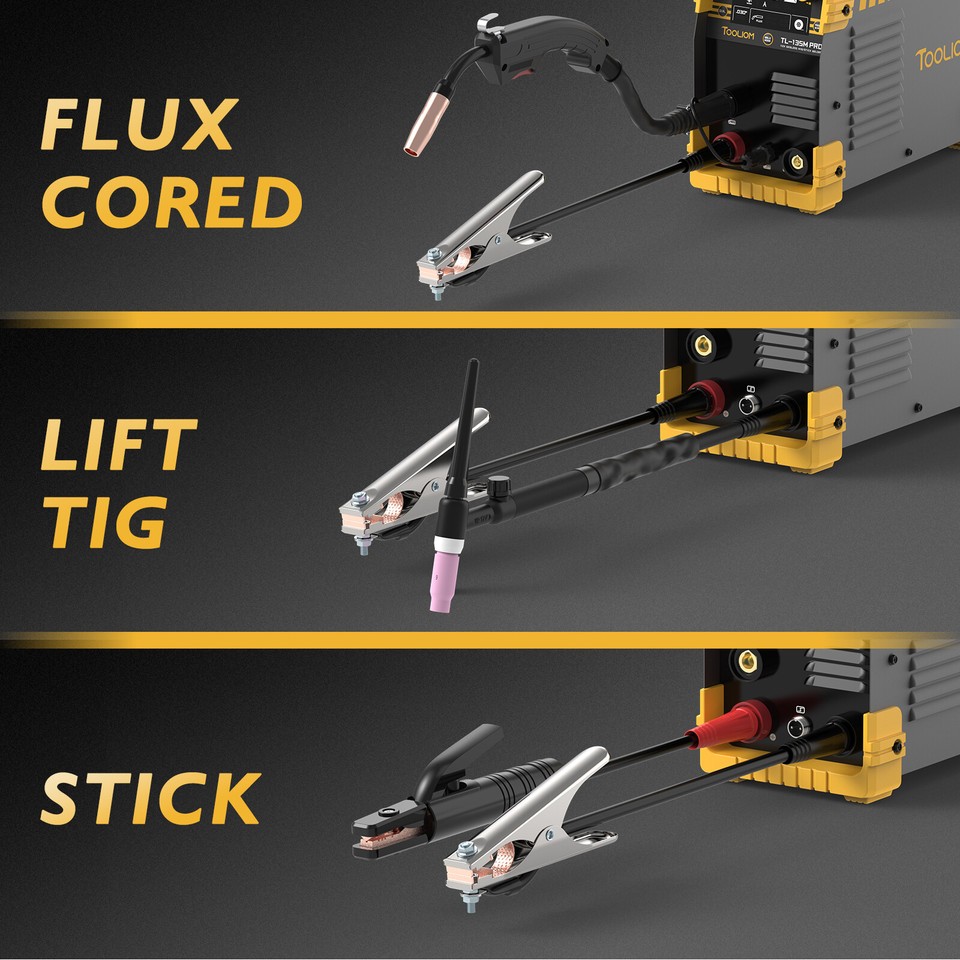 135A Gasless Flux Core 110V Flux MIG/Lift TIG/Stick 3 in 1 Welding ...