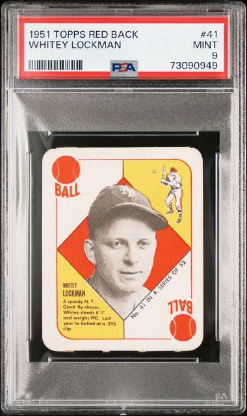 1951 Topps Red Back #41 Whitey Lockman PSA 9 NY Giants (0949) | eBay