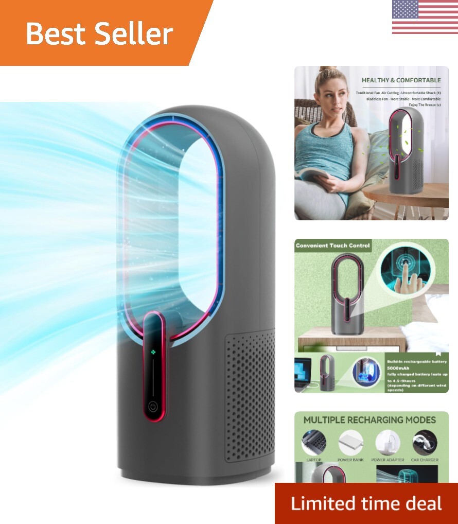 Bladeless Desk Fan - 3-Speed Options, Quiet Cooling, Touch Control ...
