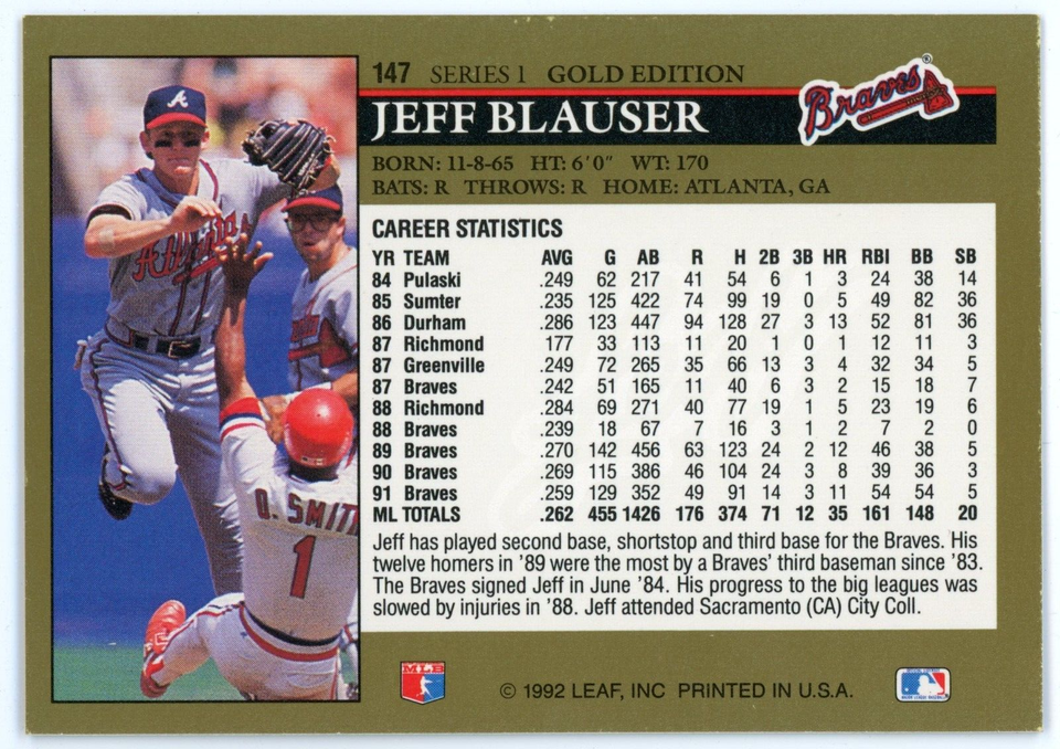 1992 Leaf Gold Jeff Blauser Card #147 | eBay