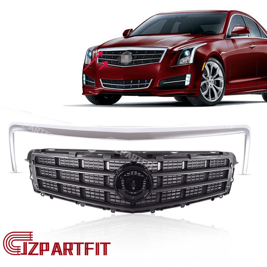 Fits 2013-2014 Cadillac ATS Front Bumper Grille&Upper Trim Satin Nickel ...