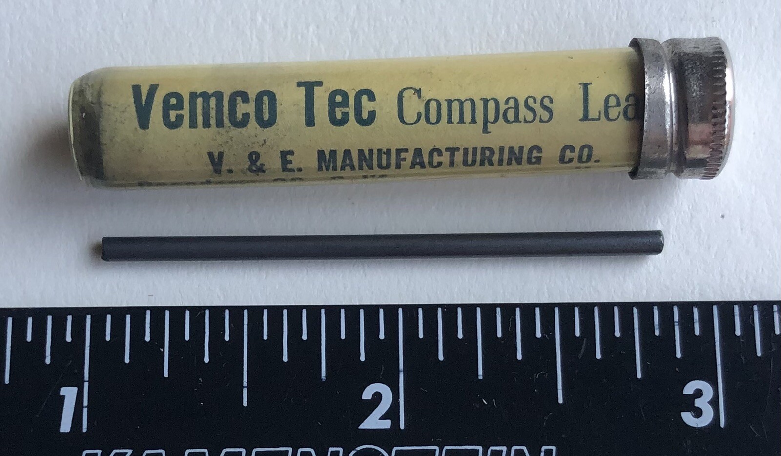 Vintage VEMCO TEC 2mm Compass Lead 3H Metal Cap 11pk Tube Paper Insert ...