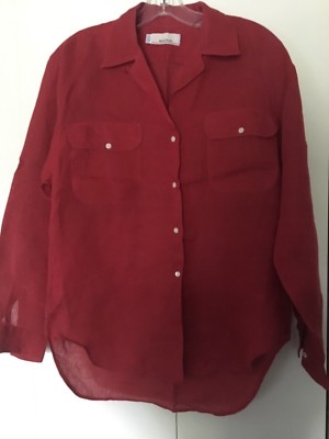 Vintage Mark Shale women’s 10 red 100% Linen button down two pocket ...