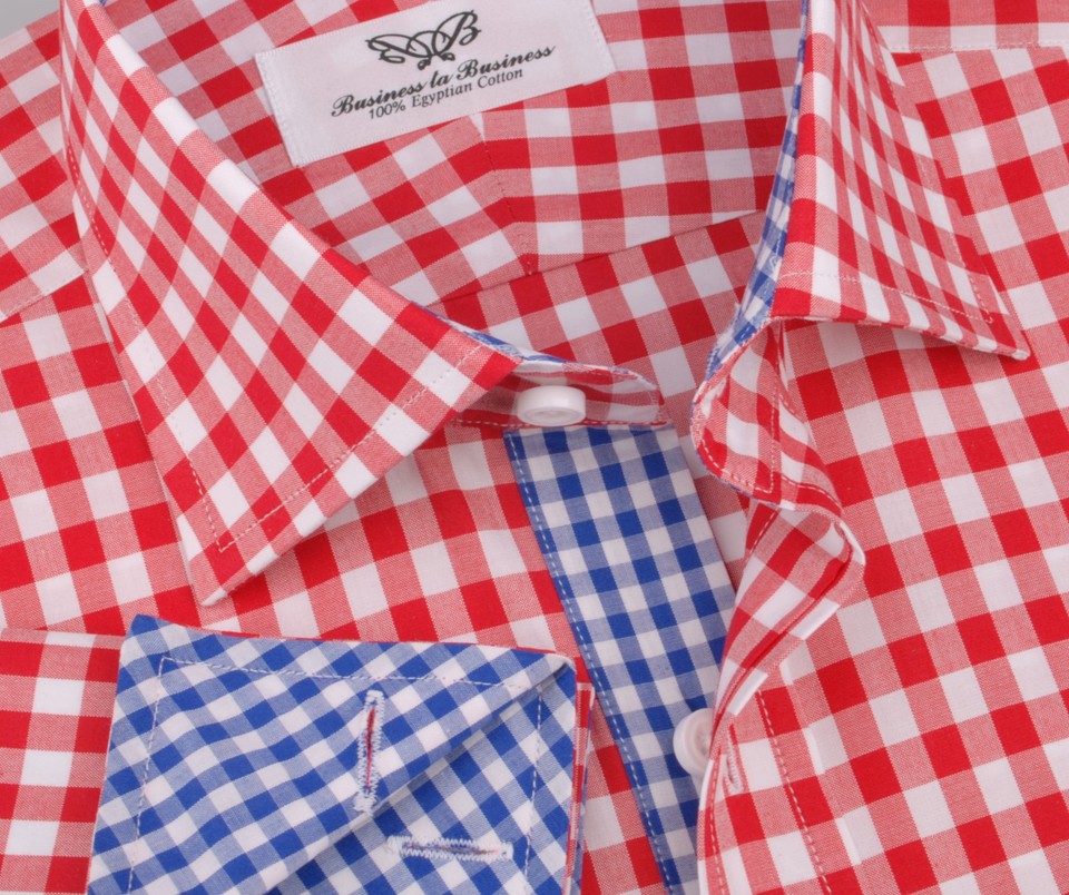 Large Red Gingham Check Formal Business Dress Shirt Blue Easy Iron ...