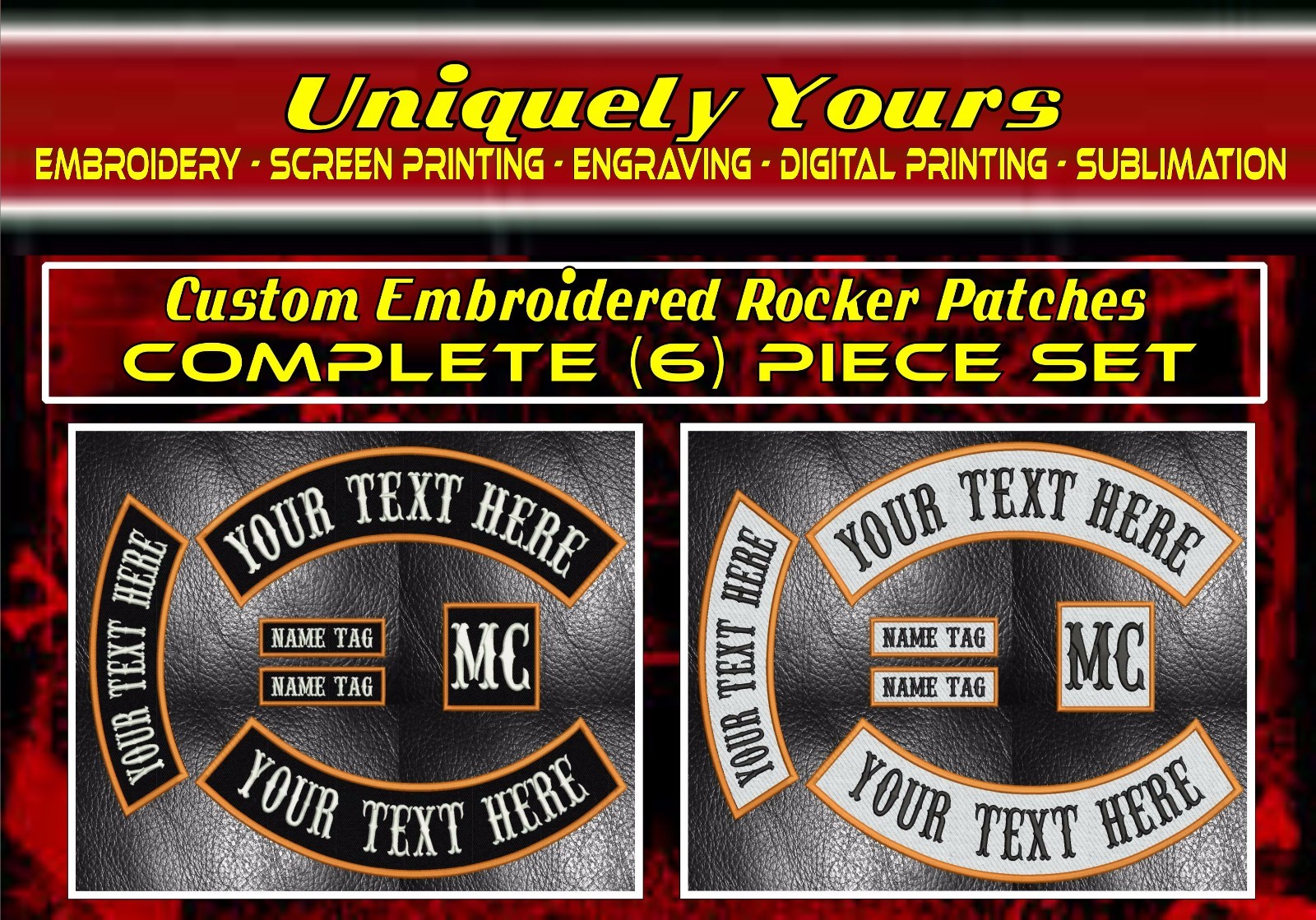CUSTOM EMBROIDERED 6 PIECE 13" MC ROCKER PATCH SET NOMAD OUTLAW ...