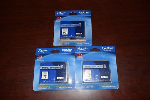 3 NEW Genuine P-touch Brother TZe-131 Black Print On Clear Tape 12mm X ...