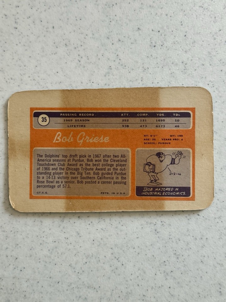 1970 Topps SUPER NFL 9-card LOT incl Unitas, Griese, Gabriel, Most ...