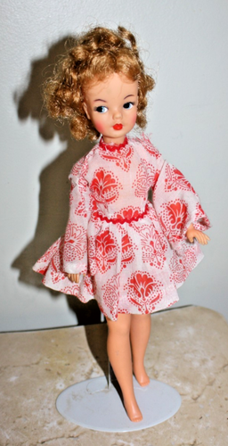 VTG Blonde Tammy 1960s Doll Ideal with print Dress 12" Pretty red lips ...