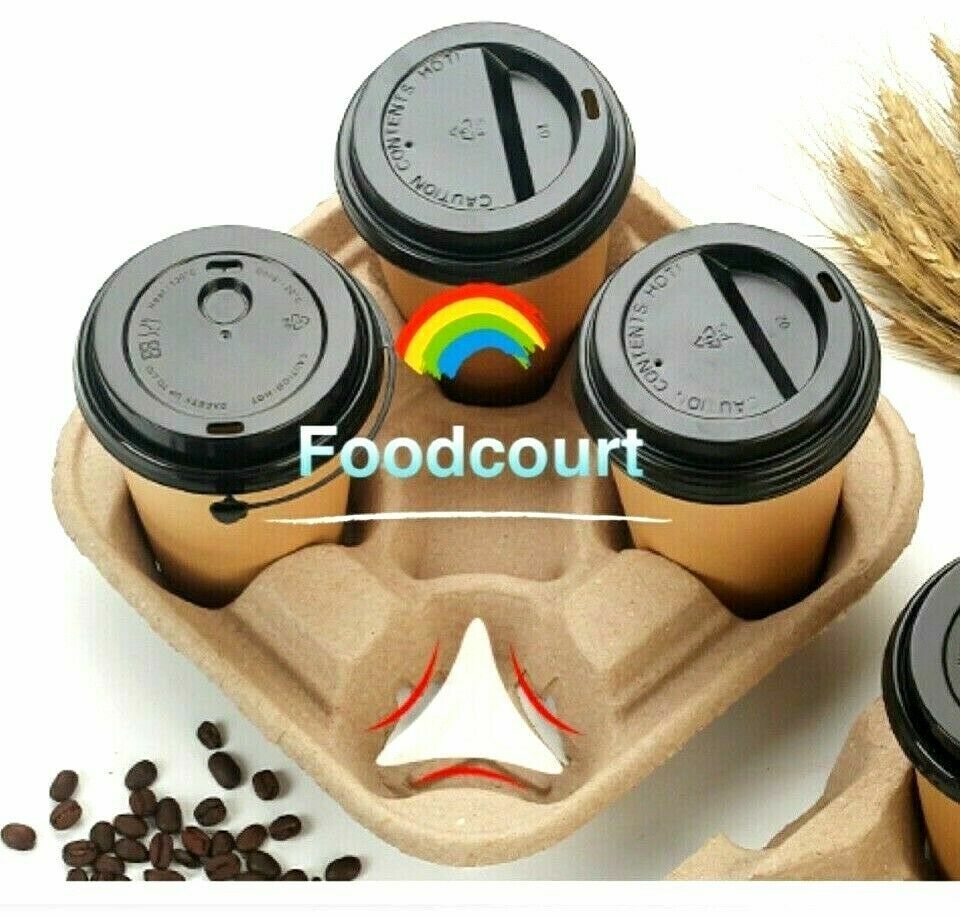 4 Cup Drink Cup Carrier, Cup Holder, Cup Carry Tray Biodegradable Pulp ...