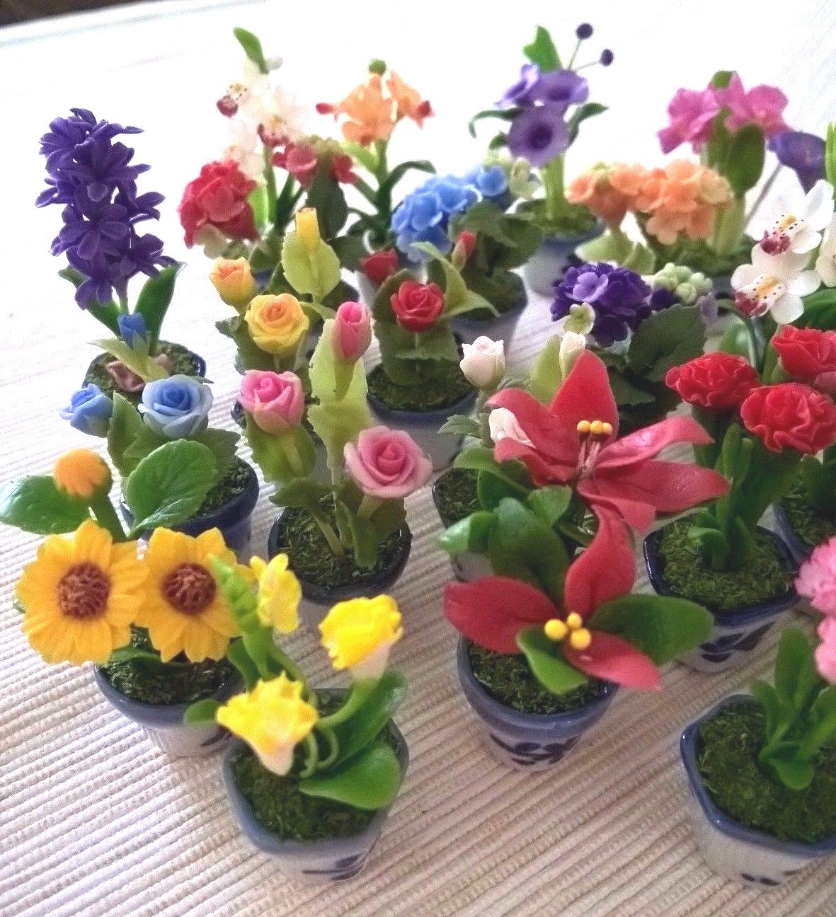 30 Mini Clay Flower Mixed Plant Pot Ceramic Dollhouse Miniatures ...