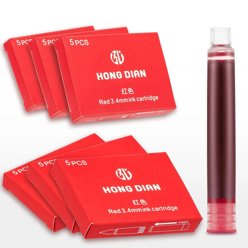 Hongdian Fountain Pen Red Ink Cartridges, 30 Refill Ink Cartridges, 3.4 ...