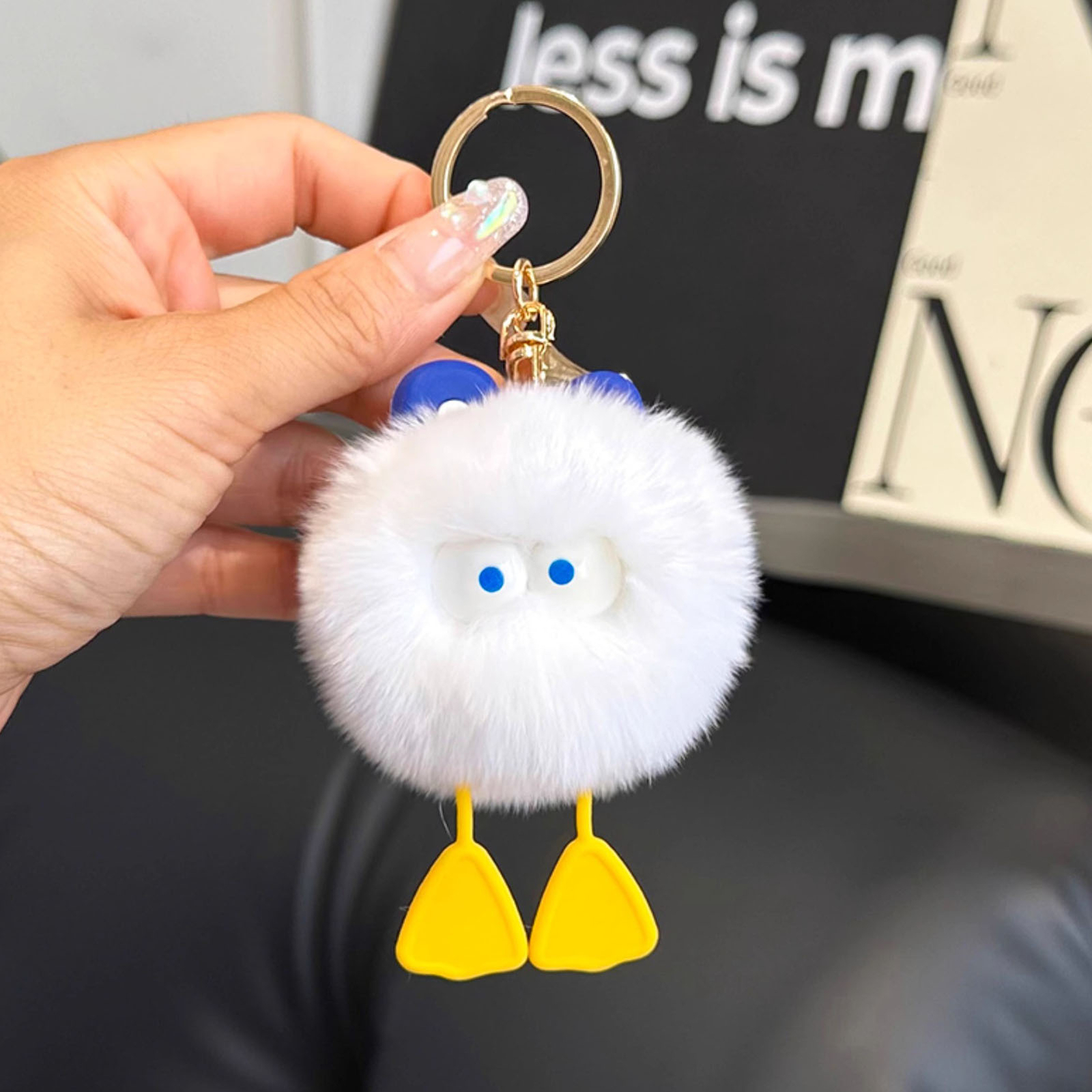 Girls Cute Ball Keychain Fuzzy Plush Cartoon Big Eyes Stress Relief Toy ...
