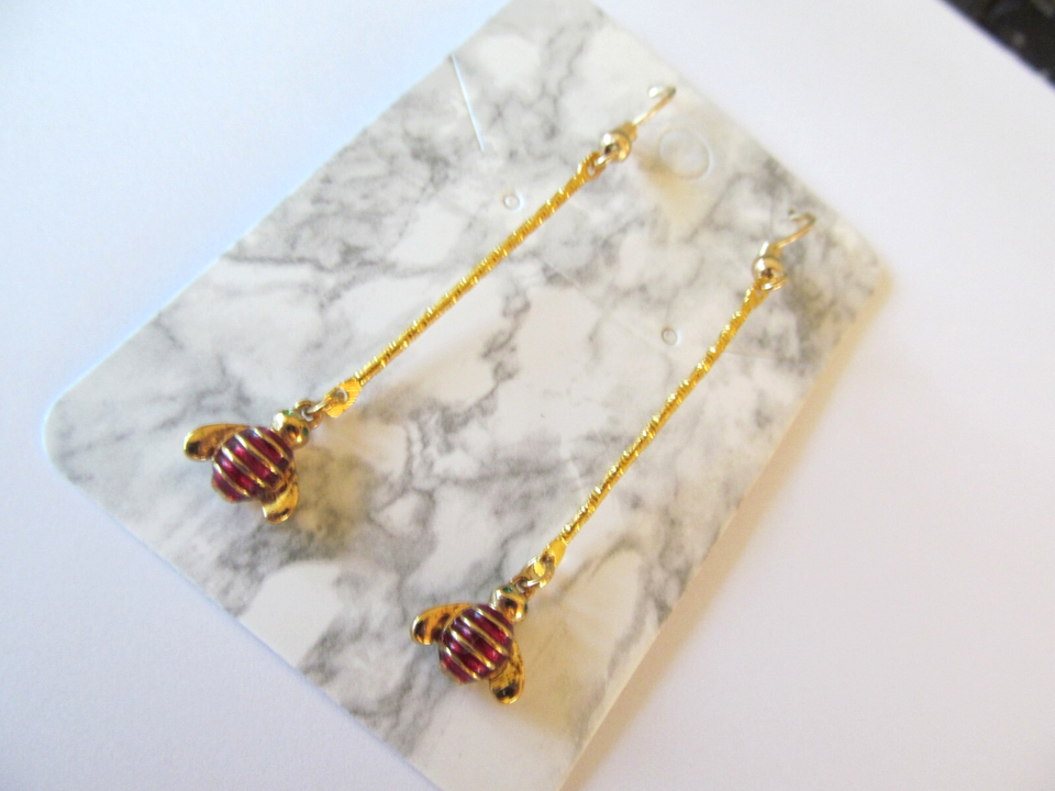 NEW JOAN RIVERS DEEP RED ENAMEL-GOLD w/GOLD STEM LUCKY LADYBUG PIERCED ...
