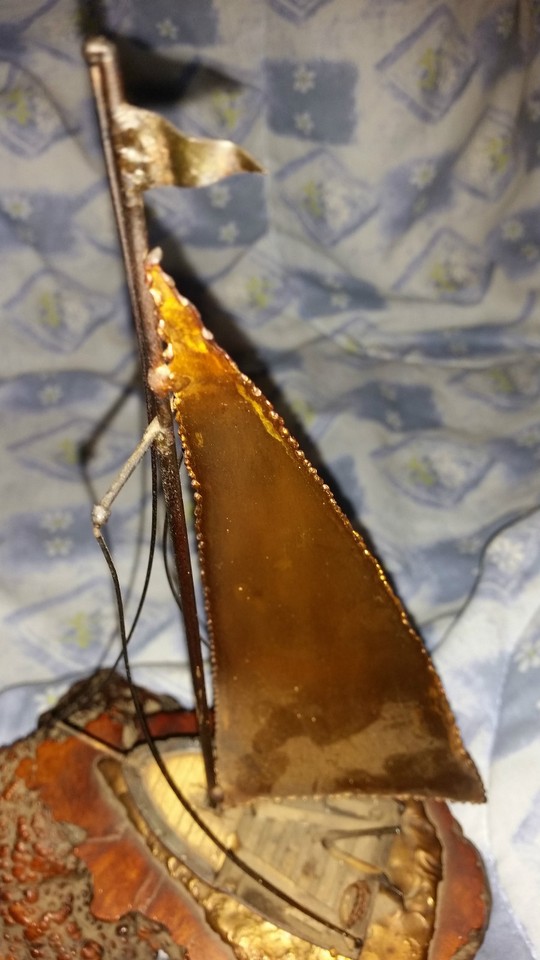 UNDER WAY BRASS SAILBOAT SCULPTURE ORNAMENT ON BURL WOOD LEBLANC ...