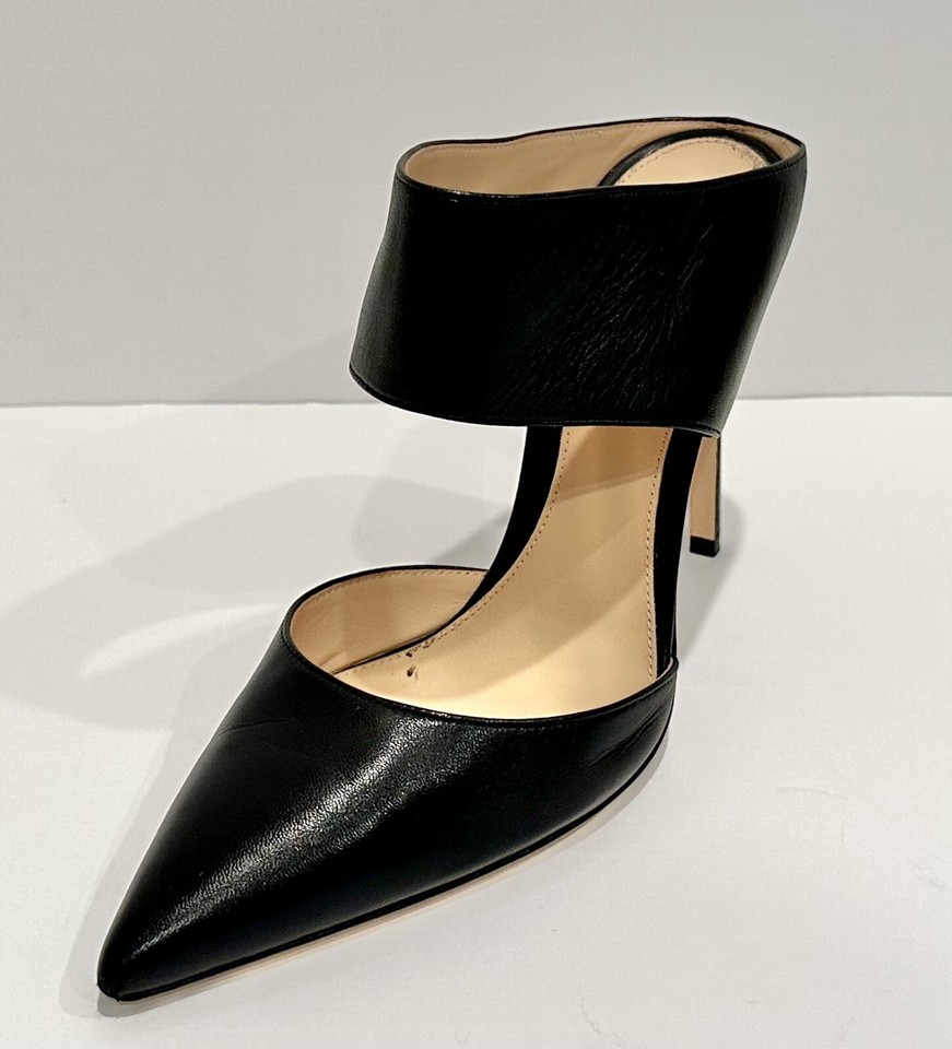 GIANVITO ROSSI Black Leather Banded Strap Pointed Toe Mules Heels 39 | eBay