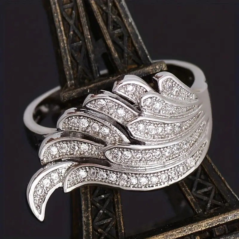 925 Sterling Silver White Topaz Angel Wings Wedding Engagement Ring ...