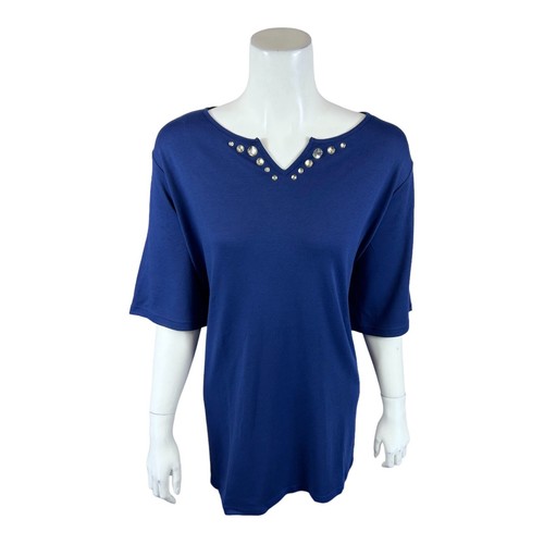 Quacker Factory Set of 2 Sparkle Split Neck Tunic Tops Red/Navy 2X Plus ...