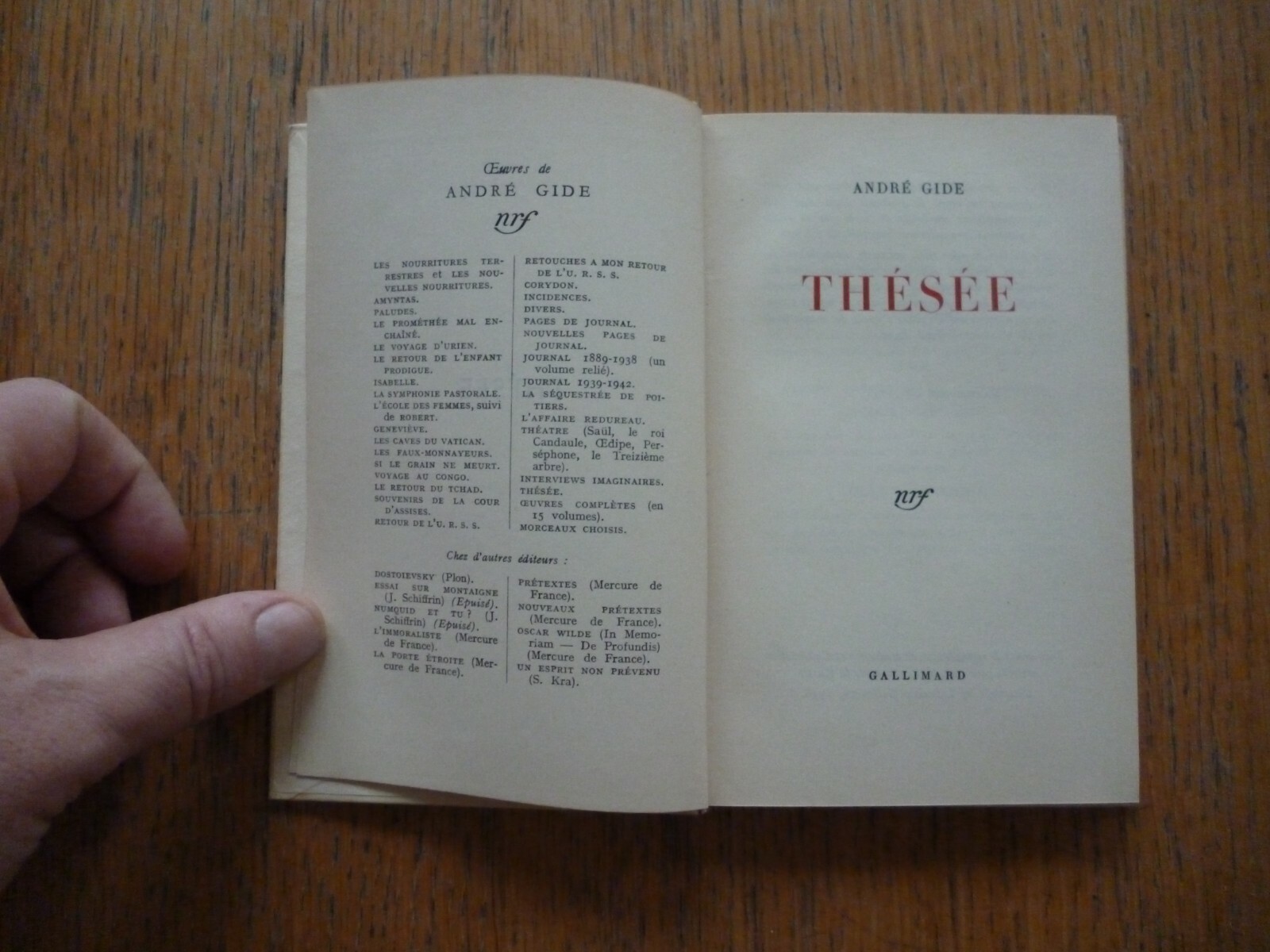 ANDRE GIDE THESEE NRF GALLIMARD 1946 EXEMPLAIRE NUMEROTE MAQUETTE PAUL ...