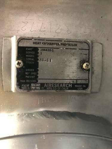 Airesearch Heat Exchanger Precooler P/N 194430-1 | eBay