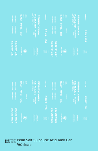 K4 HO Scale Decals Pennsylvania Penn Salt Sulphuric Acid Tank Car White ...