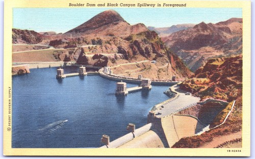Postcard AZ NV Boulder Dam & Black Canyon Spillway in Foreground c.1941 ...