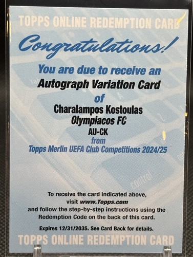 Charlampos Kostoulas 2024-25 Merlin Rookie Auto Redemption Olympiacos ...
