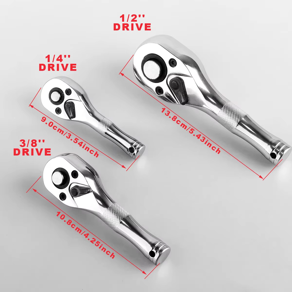 1/4″ 3/8″ 1/2″ Professional Heavy Duty Ratchet Set,72-Tooth Square Head ...
