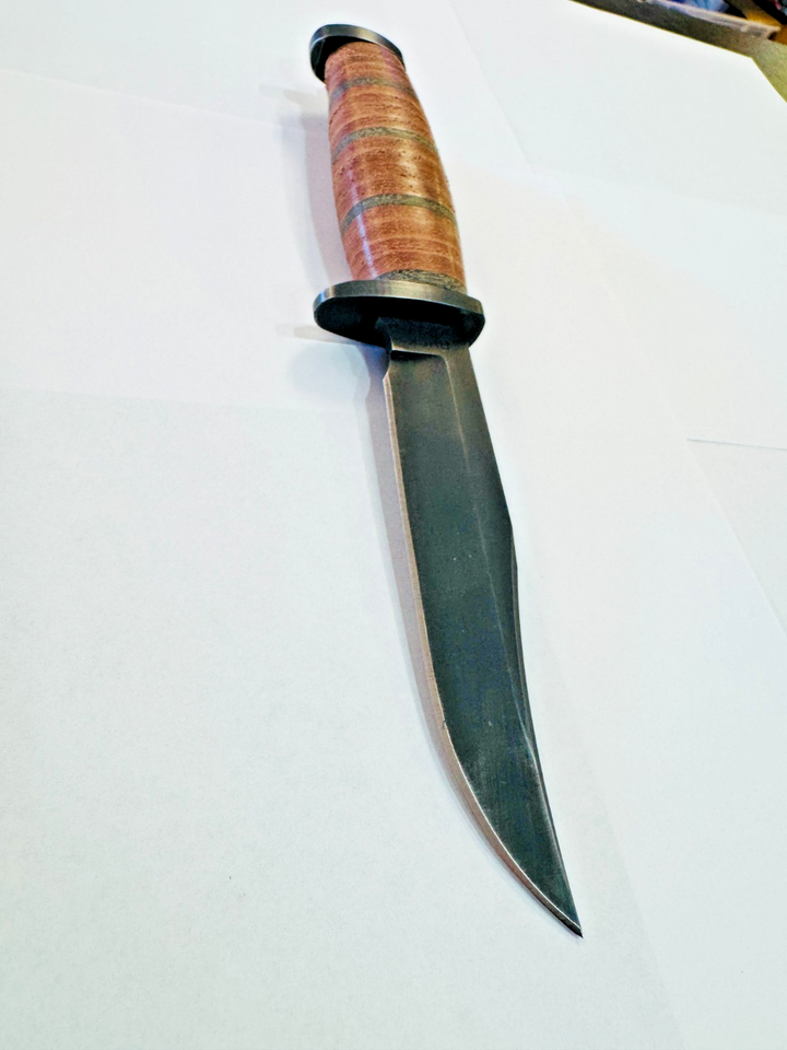 Buck 117, Custom Parkerized Blade, Stacked Leather Handle, w/sheath | eBay
