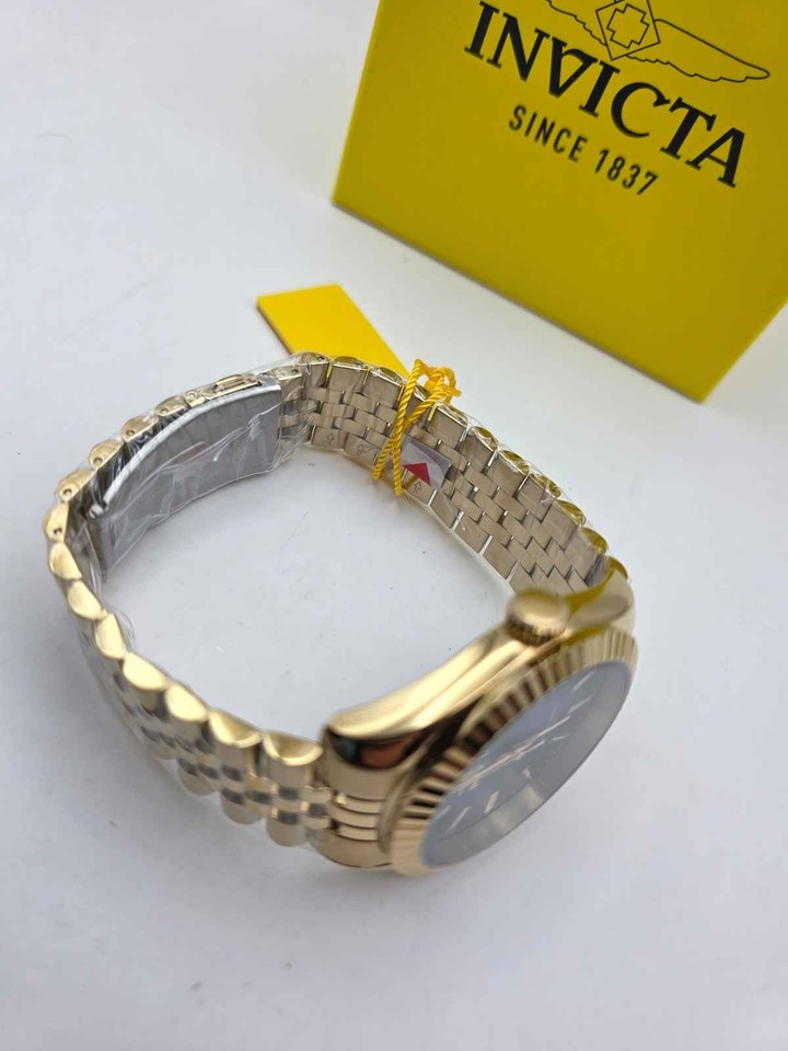 Invicta Specialty Men Gold Tone Blue Dial Fluted Bezel Quartz Watch | eBay