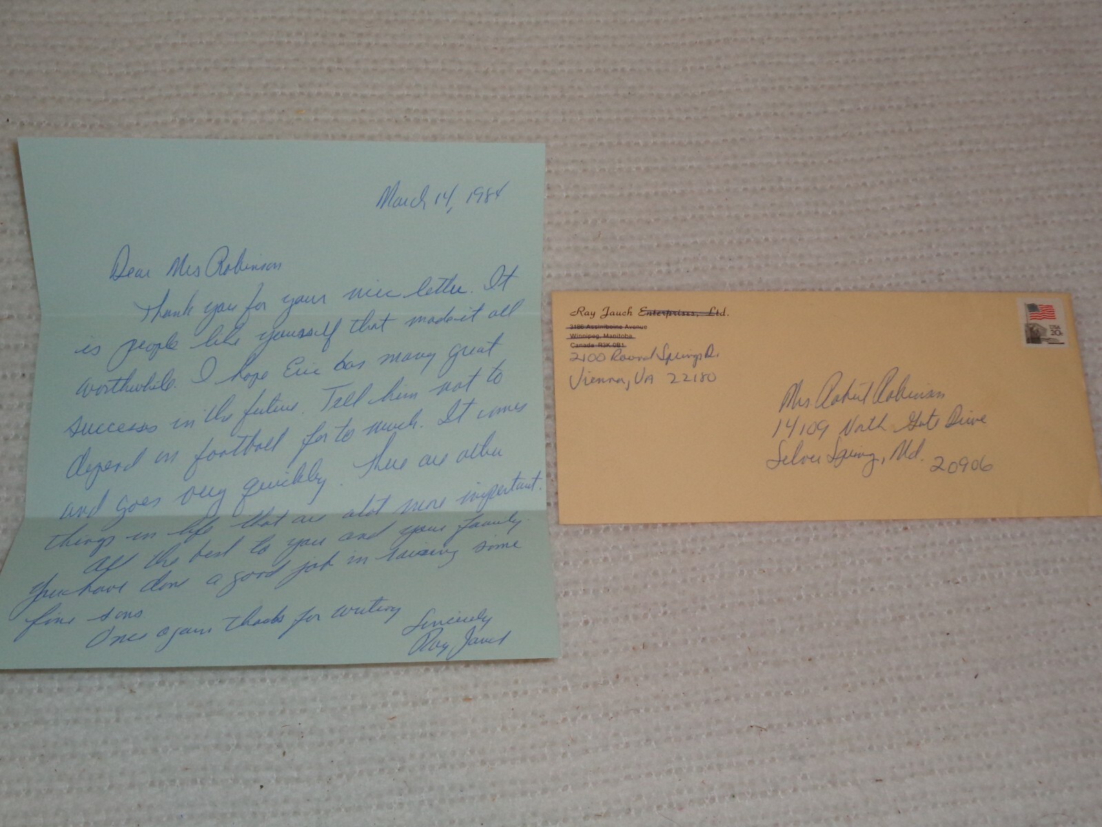 Ray Jauch USFL CFL Football Coach Handwritten SIGNED Letter 1984 Great ...