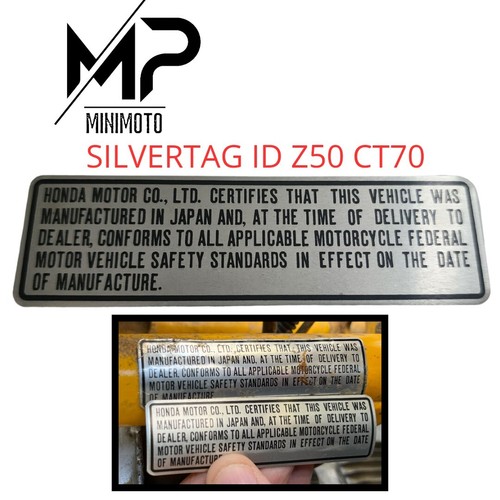 Honda CT70 - Honda Z50 - Silvertag - Silver TAG ID Plate Aluminium ...