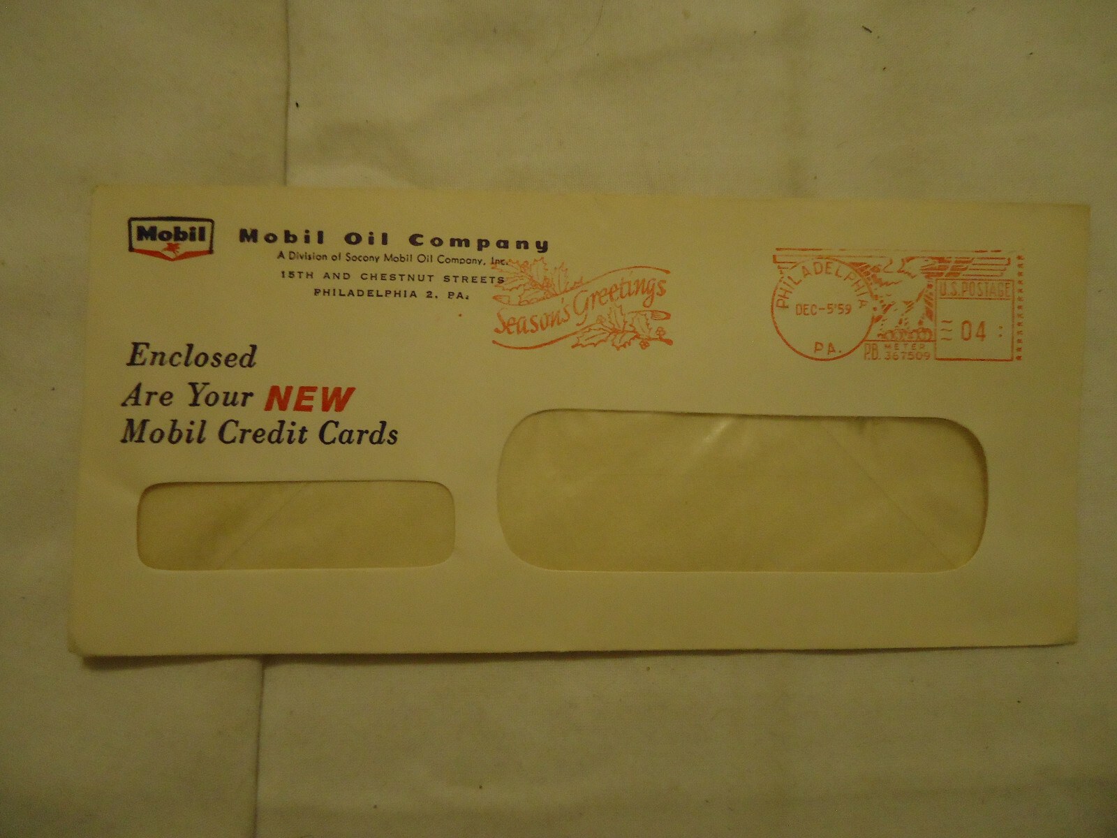 Mobil Oil Co new Mobil credit cards PHILADELPHIA PA envelope 1959 | eBay