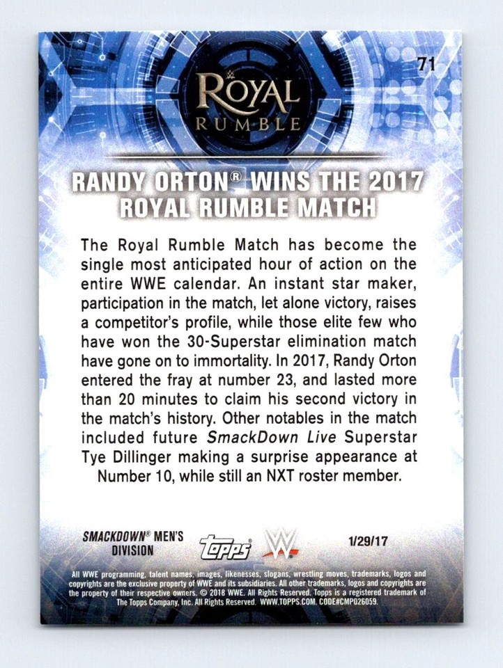 RANDY ORTON ROYAL RUMBLE 2018 WWE Topps Trading Card Wrestling B157 | eBay