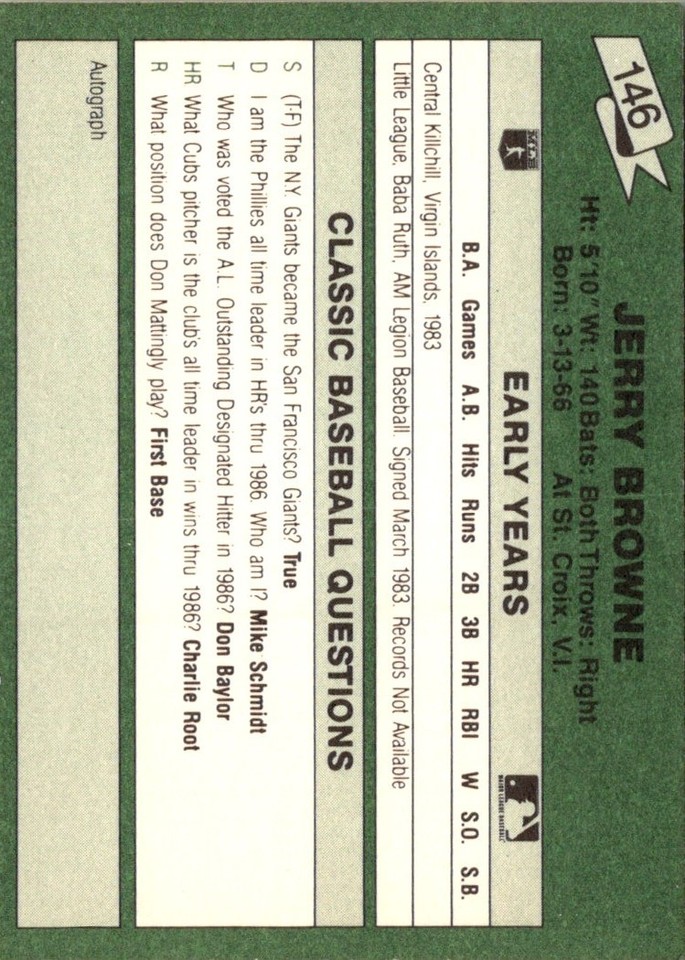 1987 Classic Update Jerry Browne #146 Texas Rangers Baseball Card | eBay