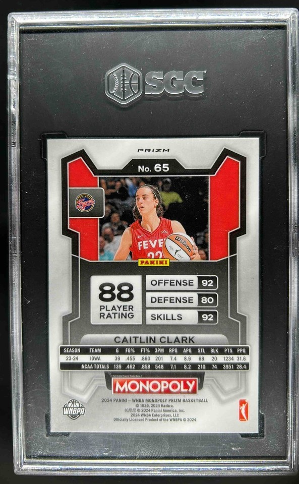2024 Prizm Monopoly WNBA Caitlin Clark RC Black/Red Icons #65 Fever SGC ...