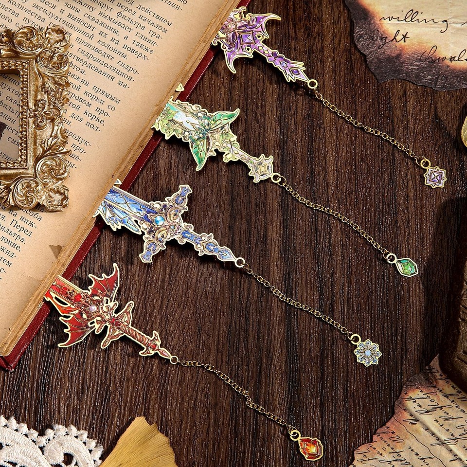 Fantasy Sword Bookmarks for Books 4pcs Journals Planners Cool Metal ...