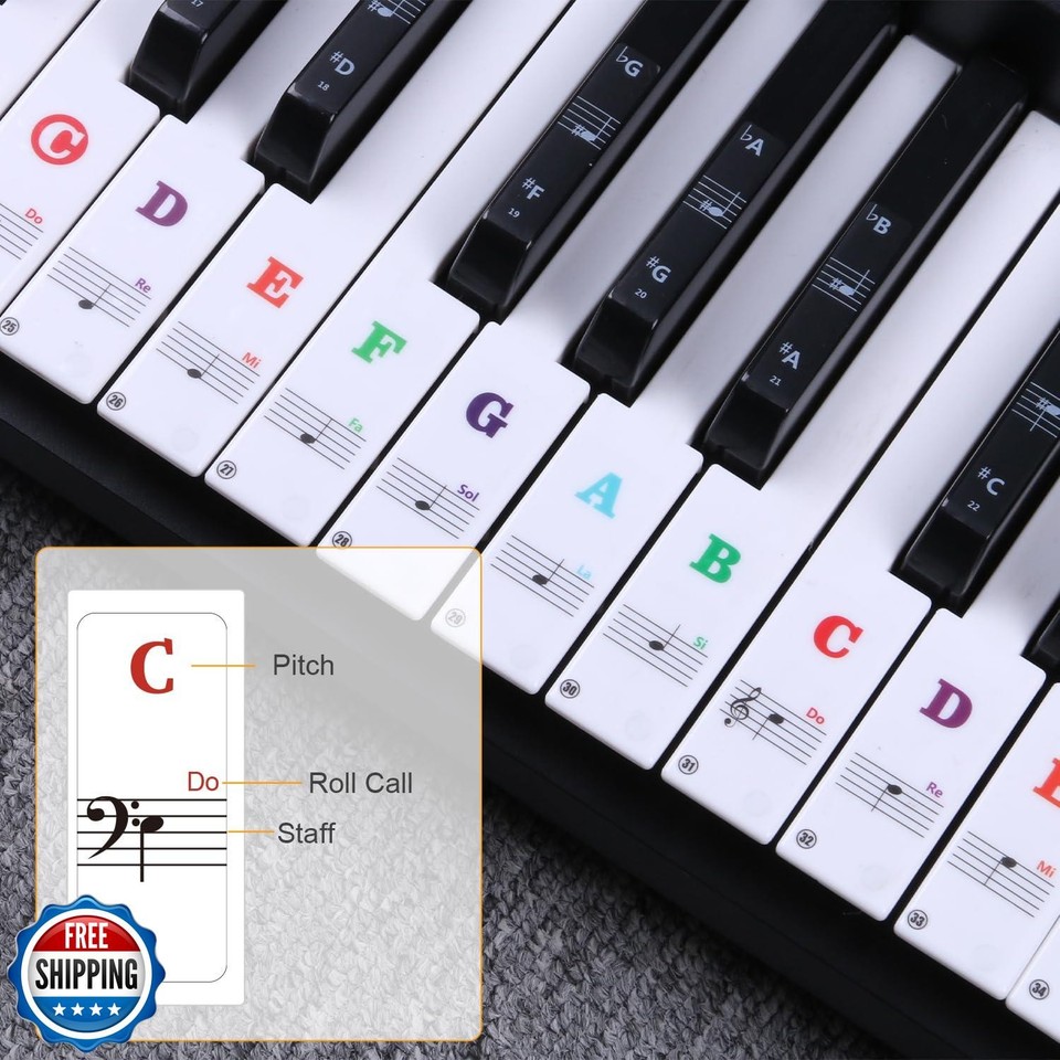 Removable Piano Keyboard Stickers with Piano Chord Chart Poster ...