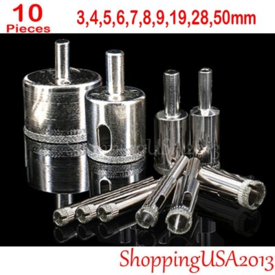10 Pieces 3-50mm Diamond Drill Bit Set Hole Saw Cutter Tool Glass ...