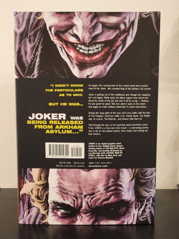 Joker DC Comics December 2008 Hardcover Graphic Novel Brian Azzarello ...
