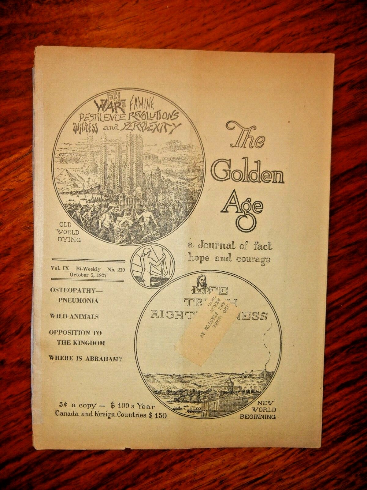 1927 #210 Golden Age Magazine Original Watchtower Jehovah Excellent ...