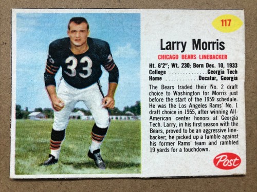 1962 Post Football #117 Larry Morris, Chicago Bears | eBay