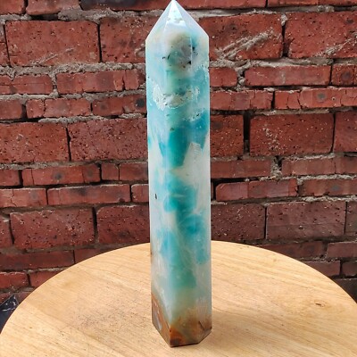 755g Natural Amazon Sky Blue Jade crystal Obelisk Quartz tower point ...